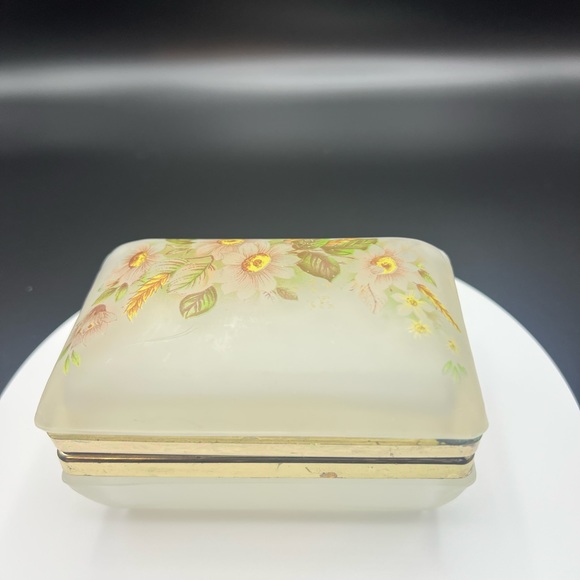 unbranded | Other | Antique Frosted Enameled Glass Hinged Trinket ...